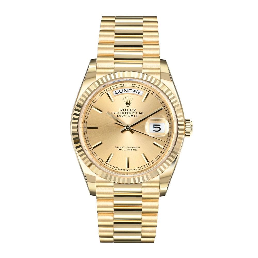 Rolex Day-Date 36 128238, 18K Yellow Gold, Champagne Index Dial ...